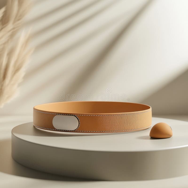 3d Render, Beige Leather Belt on a White Podium Background Stock ...