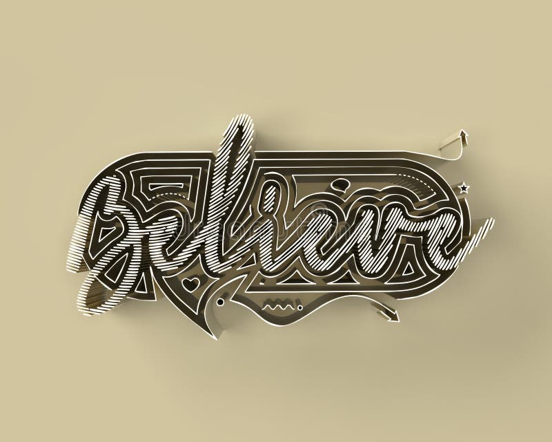 3D Render Believe Lettering Typographical with Human Hand Logo Type ...