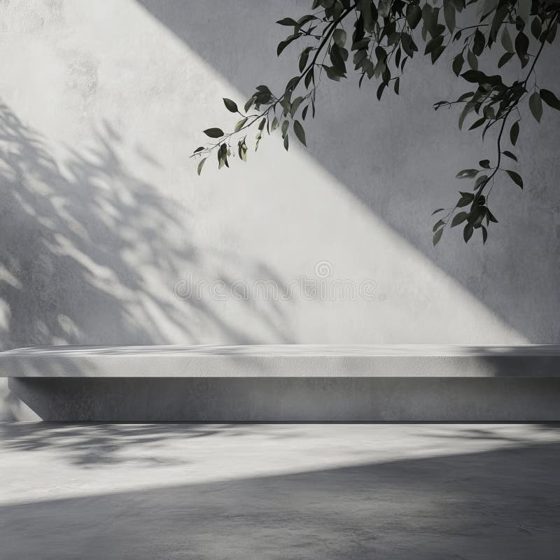 3D Render of a Bench with Shadow on the Concrete Wall. Stock ...