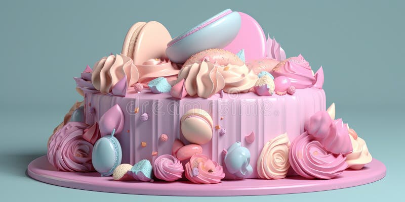 3d Render of a Big Pink Cake with Sweets Stock Illustration ...