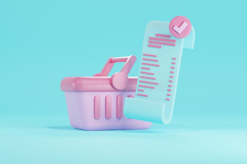 3D Render Bill Payment with Shopping Bugket and Financial for Online ...