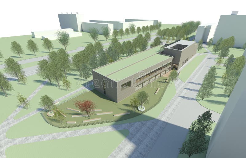 3D Render - Bird Eye View To the Modern Building Stock Illustration ...