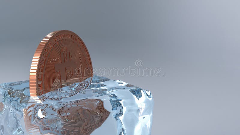 3D Render - Bitcoin Souvenir Coin Frozen in Ice Stock Illustration ...
