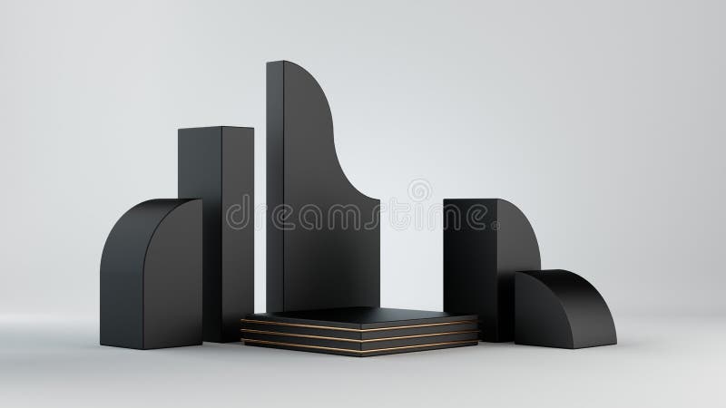 3d Render, Black Blocks Isolated on White Background. Empty Modern ...
