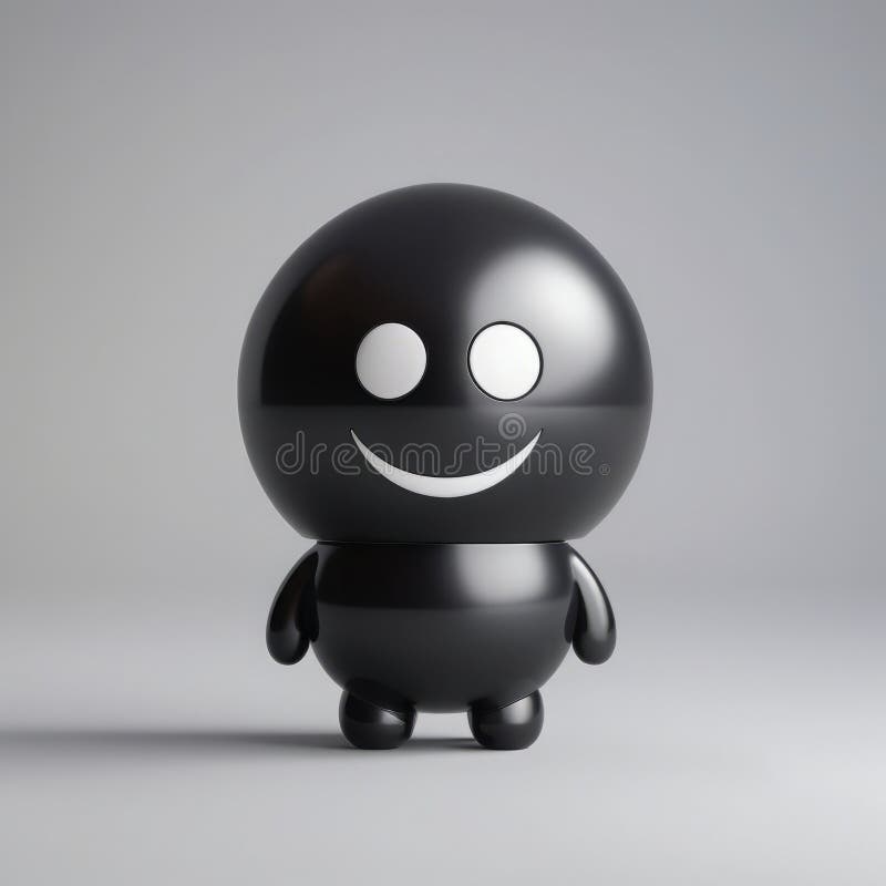 3d Render of a Black Character Cute Smiling Robot. Stock Illustration ...