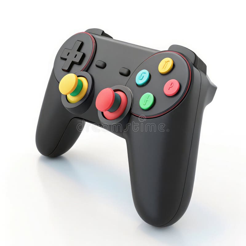 3D Render of a Black Console Game Controller, Cartoon Plastic Style ...