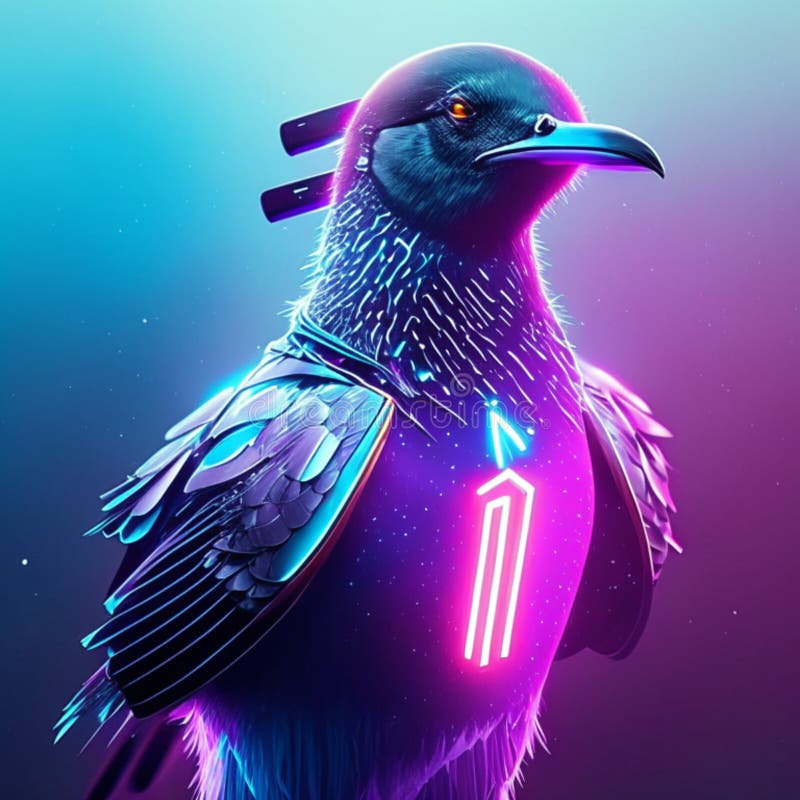 3d Render of a Black Crow with Neon Lights on Its Head Generative AI ...