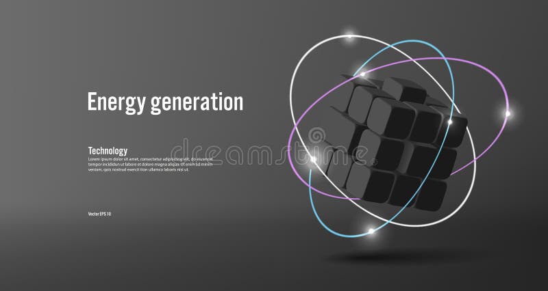 3d Render Black Cube Puzzle of Smaller Cubes with Shiny Light Orbit ...
