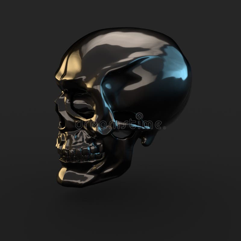 Black Glossy Skull with Light Reflections Isolated on Black Background ...