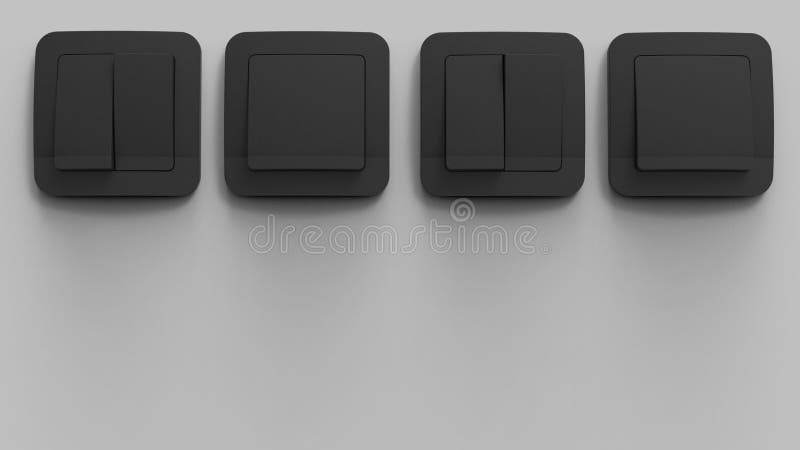 3d Render of Black Plastic Switches Panel on a Gray Wall Stock ...