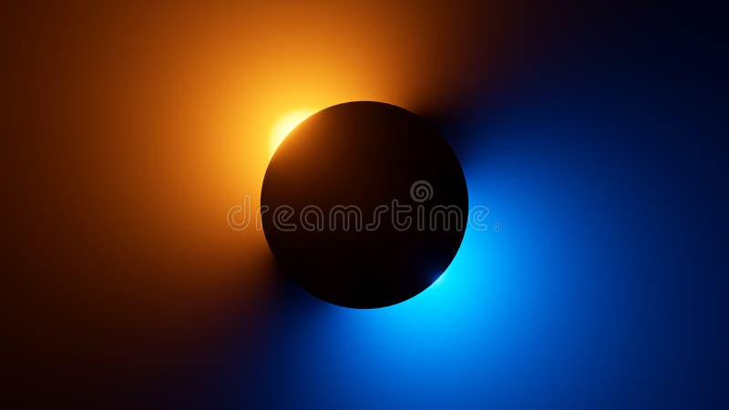 3d Render, Black Round Shape Silhouette Illuminated with Yellow Blue ...