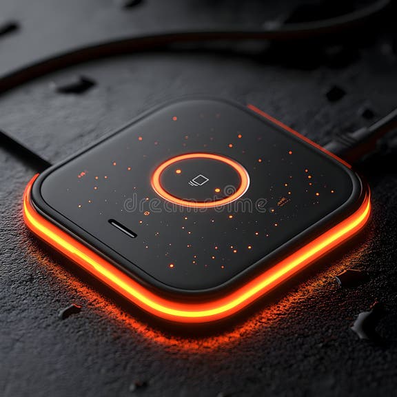 3D Render of a Black Square Device with Orange Glow Stock Illustration ...