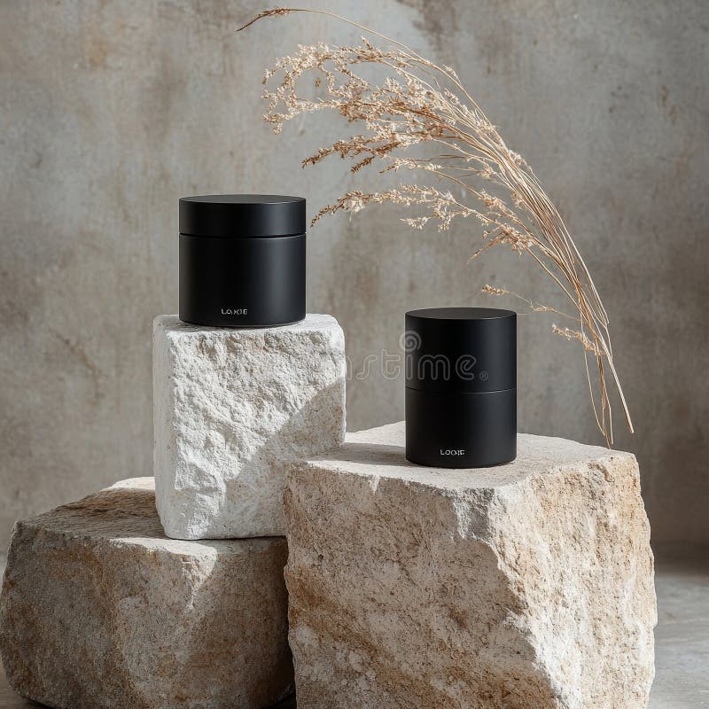 3d Render of Black and White Cosmetic Containers on Stone Pedestal ...