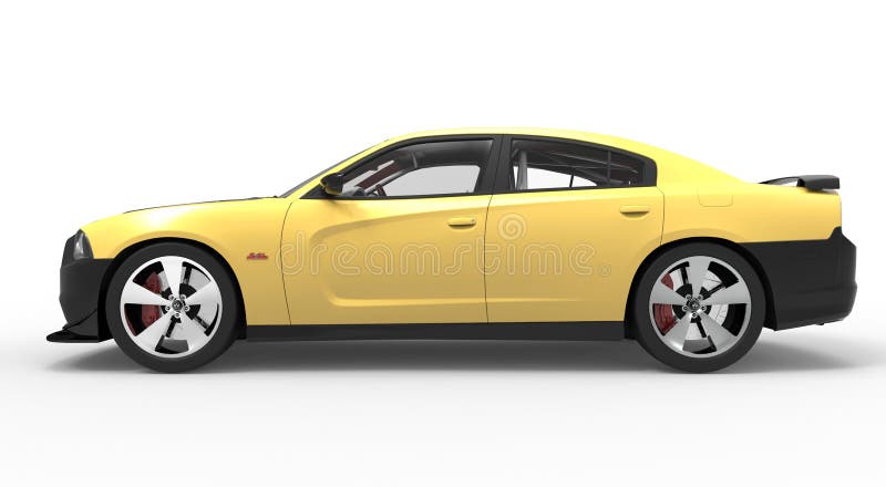 3D Render - Black and Yellow Dodge Charger Side View Editorial ...