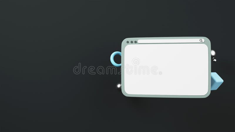 3D Render of Blank Browser Mockup and Geometric Element on Black ...