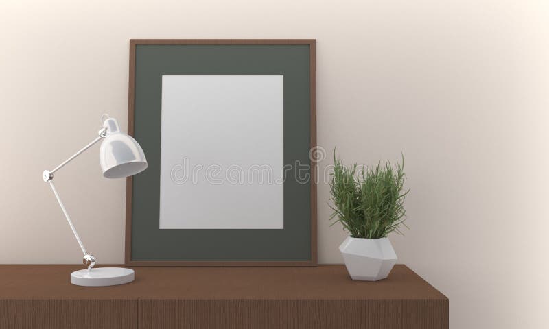 3d Render of a Blank Frame, a Lamp, and a House Plant Stock ...