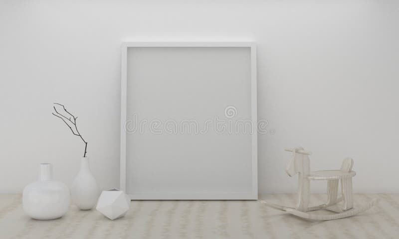 3d Render of a Blank Frame with Some Decoratives Stock Illustration ...