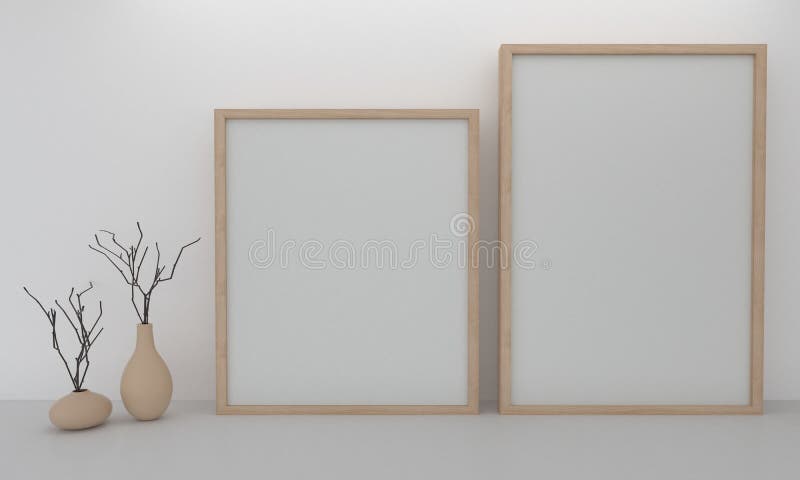 3d Render of Blank Frames with Decorative Vase Stock Illustration ...