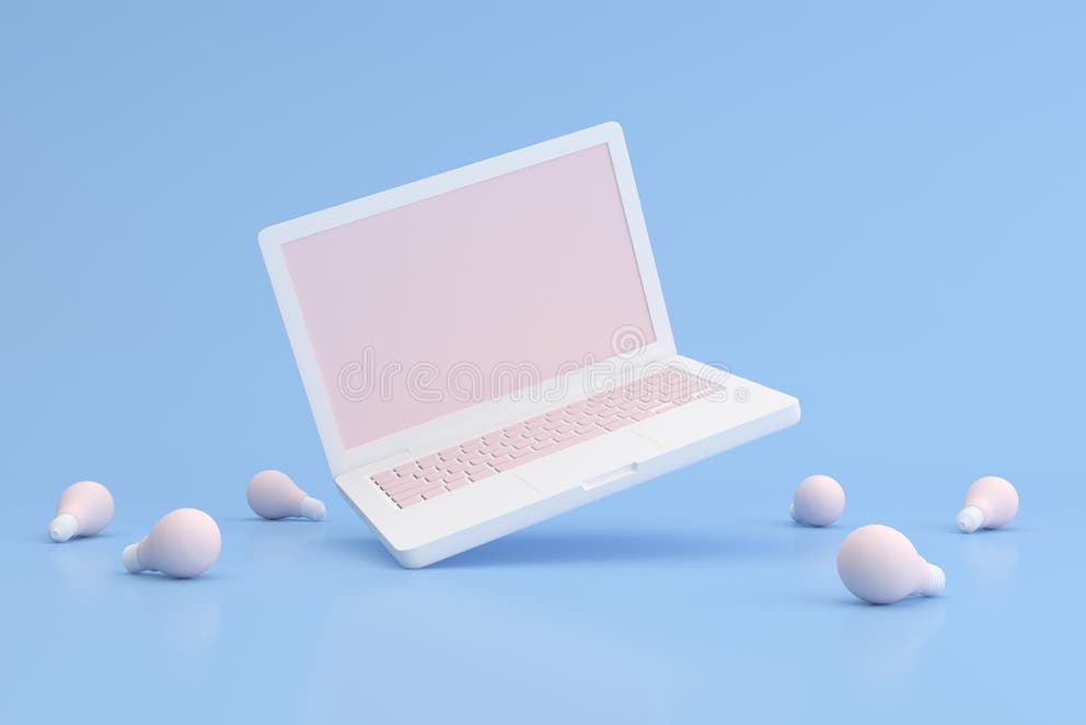 3d Render of Blank Screen Laptop, Surrounded with Light Bulbs Stock ...