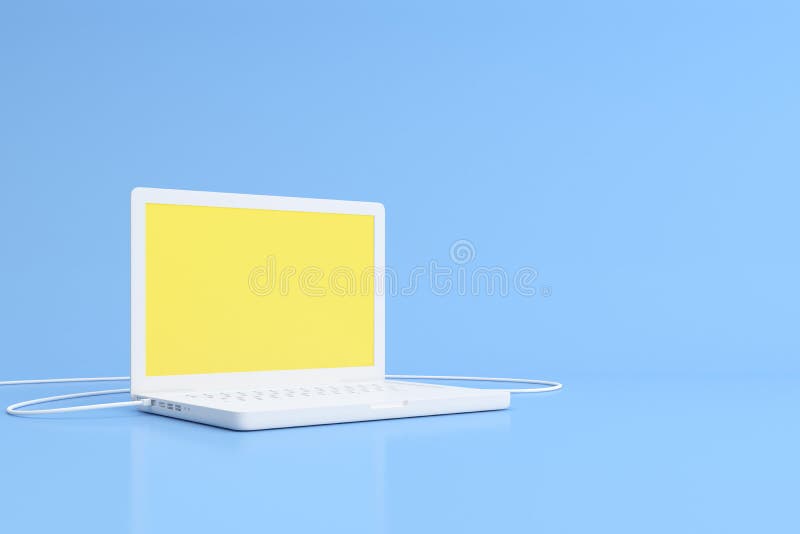 3d Render of Blank Yellow Screen Laptop on Blue Background Stock ...
