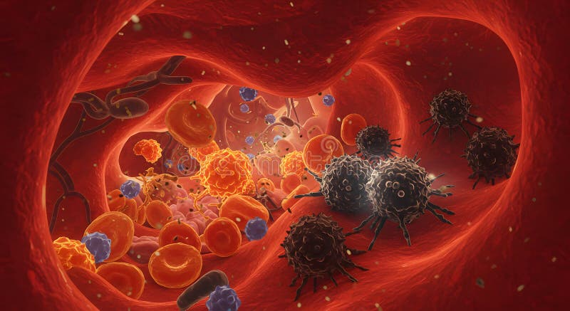 Microscopic View of Blood Vessel with Red Blood Cells, White Blood ...