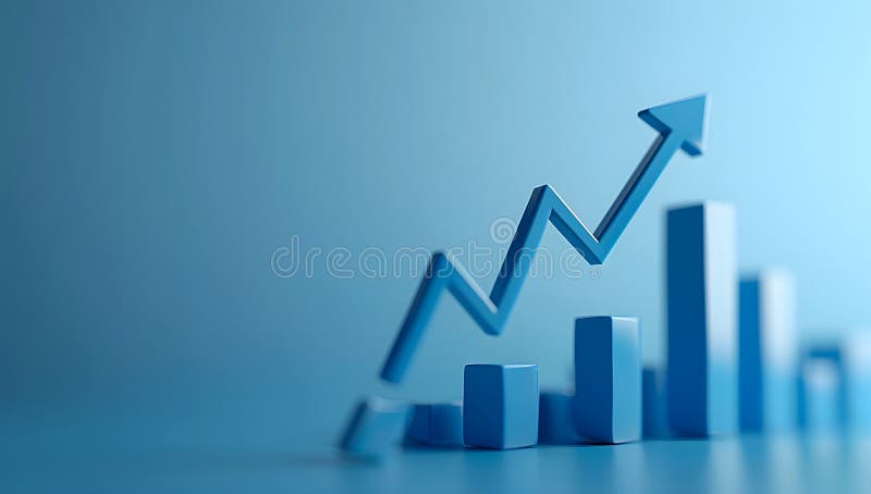 3D Render of Blue Arrows Pointing Upwards on Bar Chart,business Growth ...