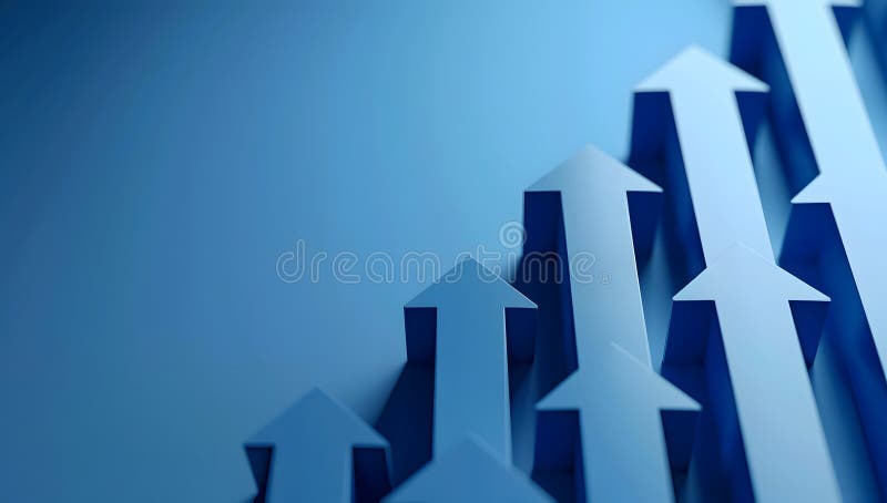 3D Render of Blue Arrows Pointing Upwards on Bar Chart Business Growth ...