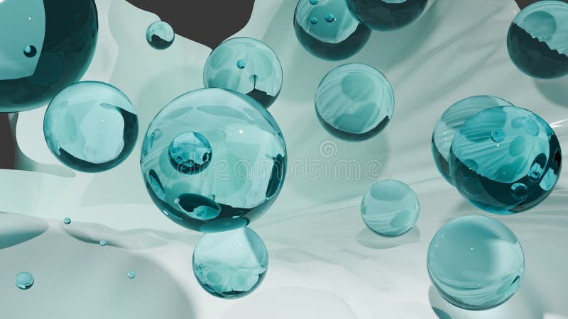 3d Render of Blue Bubbles Floating Over Wavy Fabric Surface Stock ...