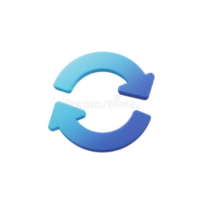 Blue Circular Arrows 3D Render Refresh Icon Design Element Web App Loop Cycle Symbol Rotate ...