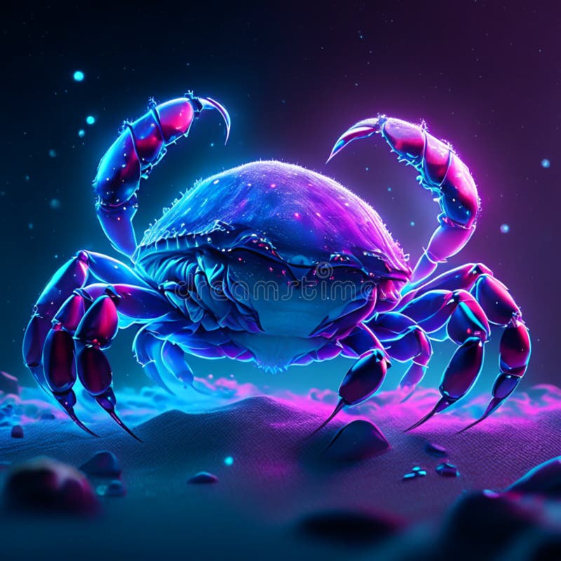 3d Render of a Blue Crab on a Dark Background with Neon Lights ...