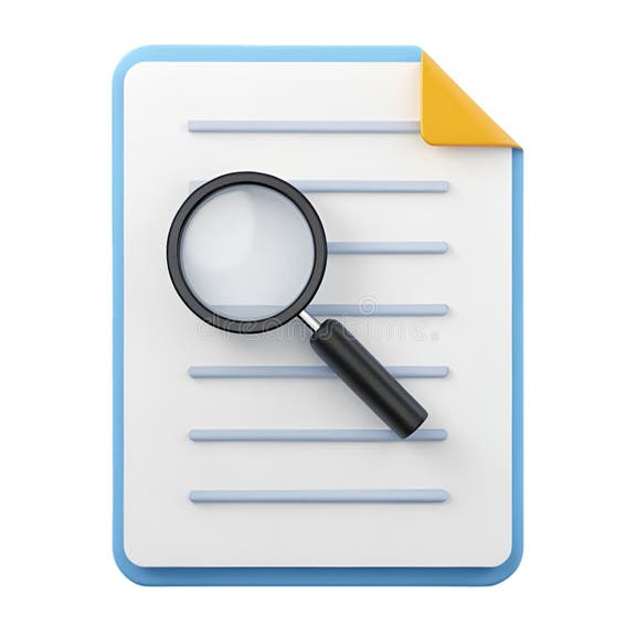 3 D Render Blue Document Icon Magnifying Glass Search Stock ...