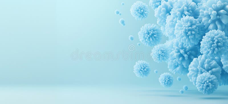 3D Render of Blue Microorganisms and Bacteria in Abstract Background ...