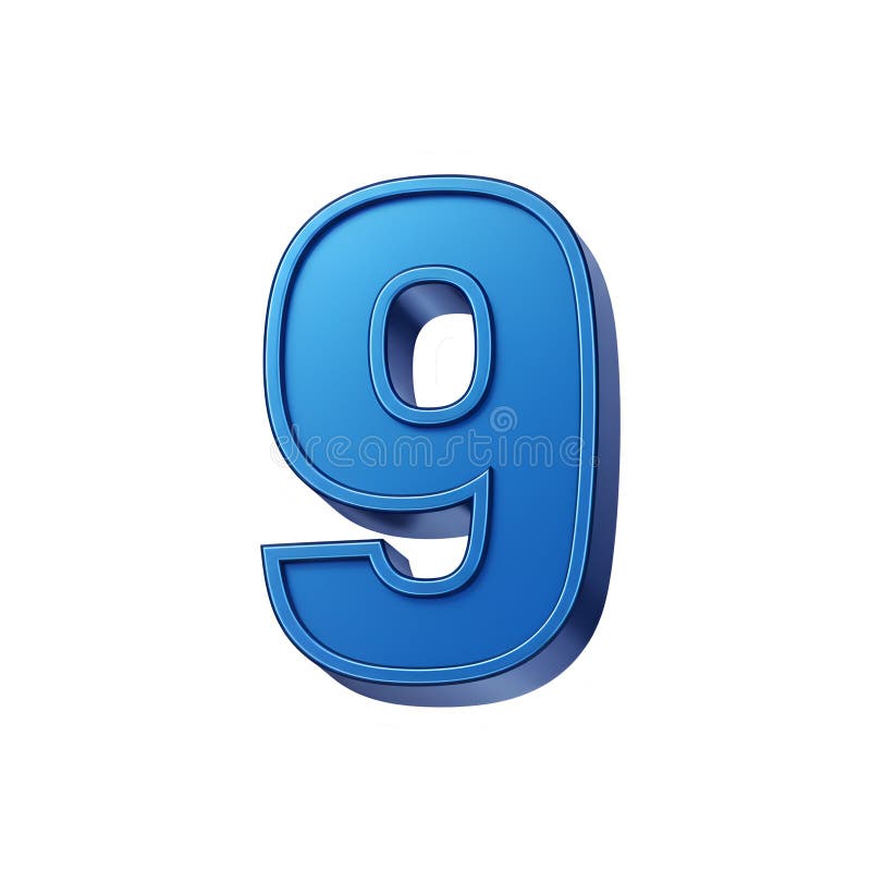 A Single Blue Number Nine with a Shadow Effect on a White Background in ...
