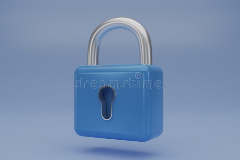 3D Render Blue Padlock Icon Isolated on Blue Background. Minimal Blue ...