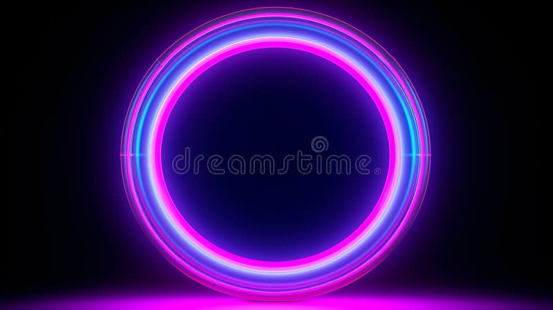 Blue Neon Ring in Space, 3d Render Stock Illustration - Illustration of ...