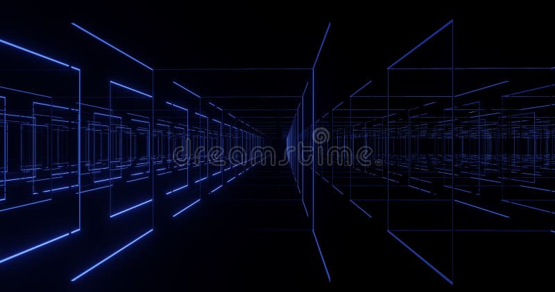 Render with Blue Rectangular Corridors Made of Neon Lines Stock ...
