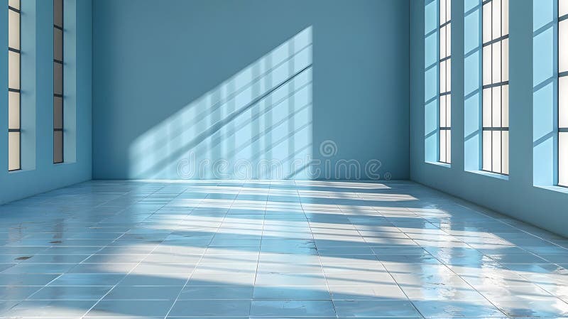 3D Render of Blue Room with Windows Stock Illustration - Illustration ...