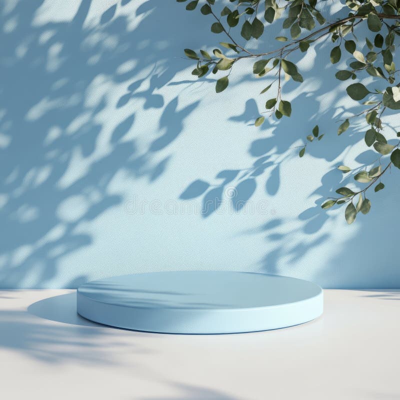 3d Render of Blue Round Podium for Product Presentation with Shadows ...