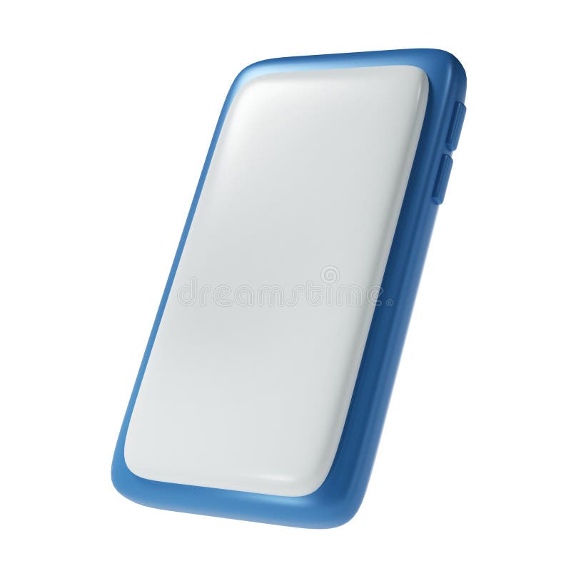 3D Render Blue Phone Icon Mockup with Blank White Screen on White ...