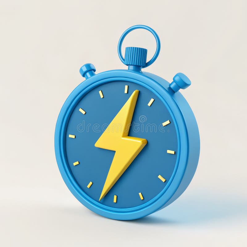 3D Render Blue Stopwatch with Yellow Lightning Bolt, Speed, Time ...