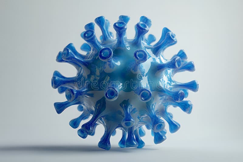 3D Render of a Blue Virus Cell Microscopic View Medical Research ...