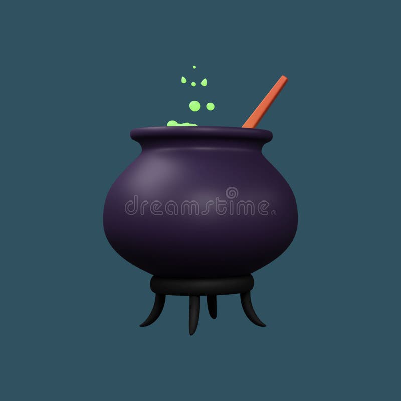 3D Render of Boiling Cauldron Pot Element on Blue Stock Illustration ...
