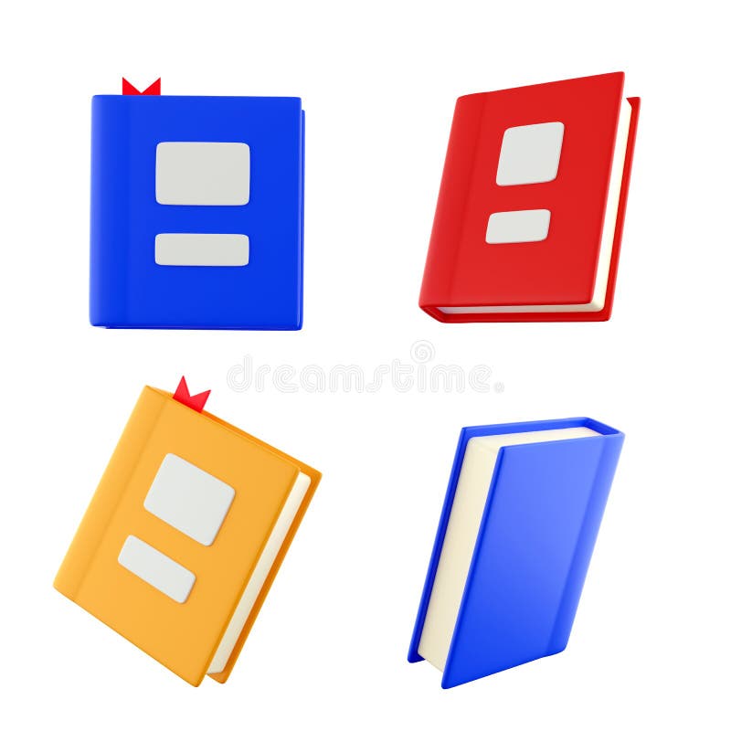 3D Render Book Set, 3D Render Book Icon Set on White Background. 3D ...