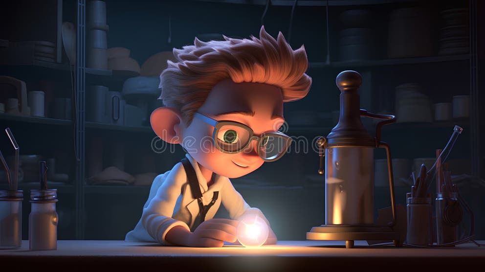 3d Render of a Boy Scientist in a Laboratory with a Microscope Stock ...