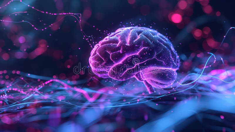 3D Render, Brain Waves, Neurons, Electric Waves Flowing, Human Brain ...