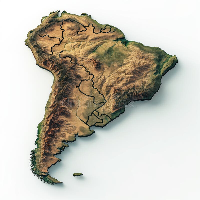 3D Render of Brazil Topographic Map on Plain White Background. Detailed ...