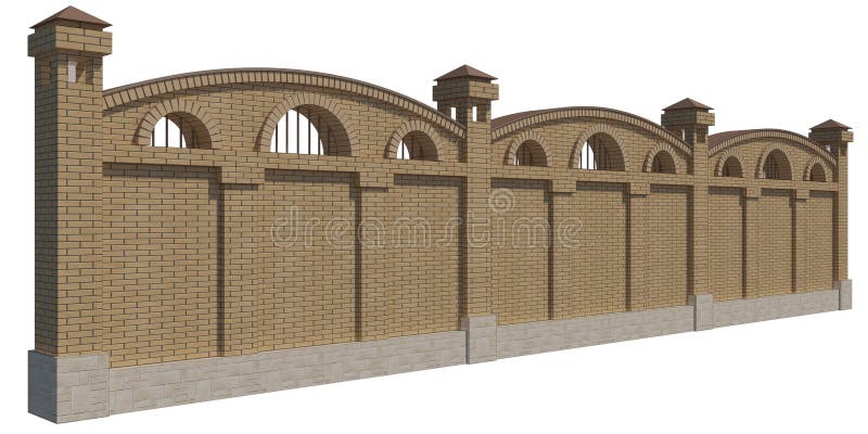 3D render of a brick fence stock illustration. Illustration of green ...