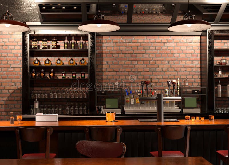 3D British Pub Counter Render Stock Illustration - Illustration of beer ...