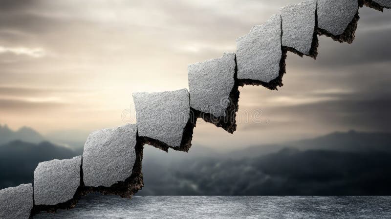 3d Render of a Broken Concrete Wall Against Dark Sky, Destruction ...