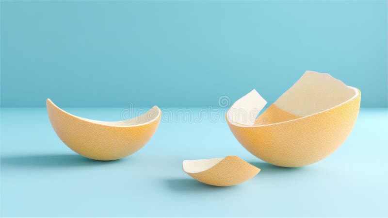 3D Render of Broken Melon Pieces on Blue Surface with Minimalist Style ...